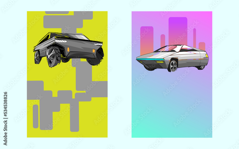 Car of the future. Stylish modern flyer. Poster sketch hand drawn art ...