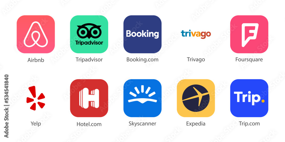 Bookings App logo vector set : Tripadvisor, Booking.com, Airbnb ...