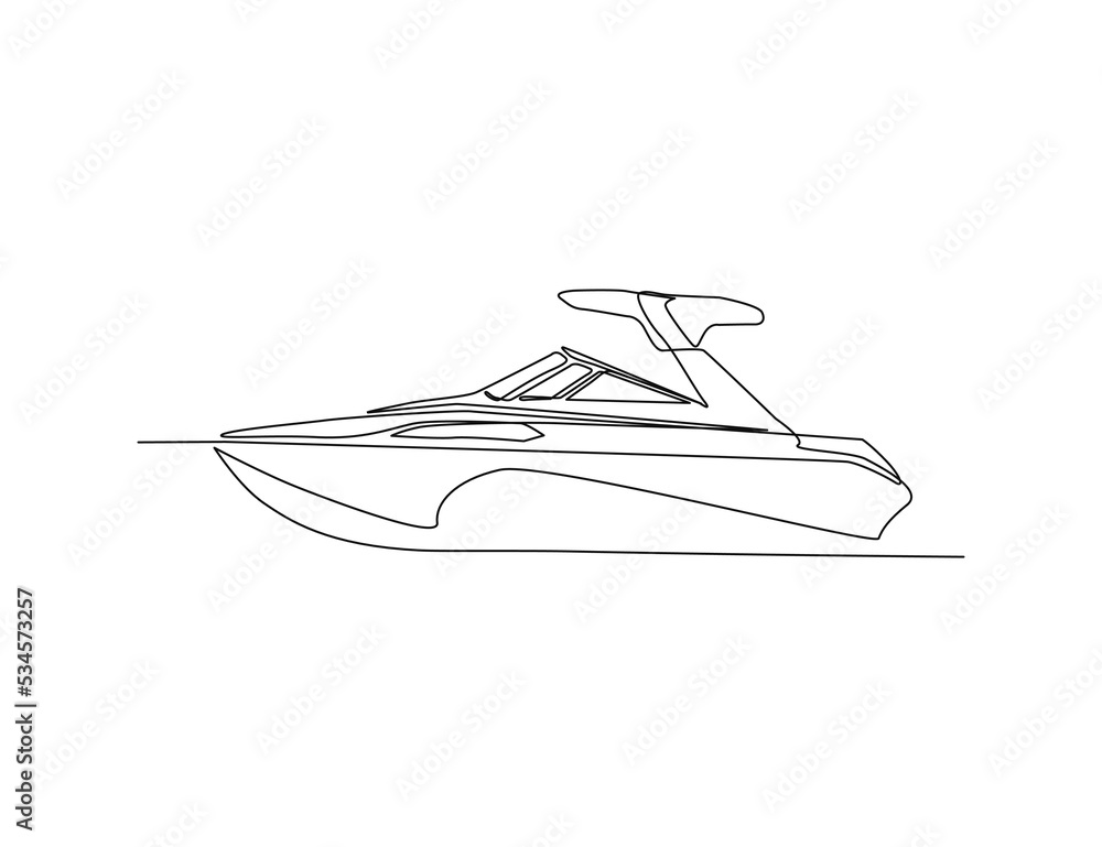 Continuous single line drawing art of Luxury Yacht. Speed boat line art ...