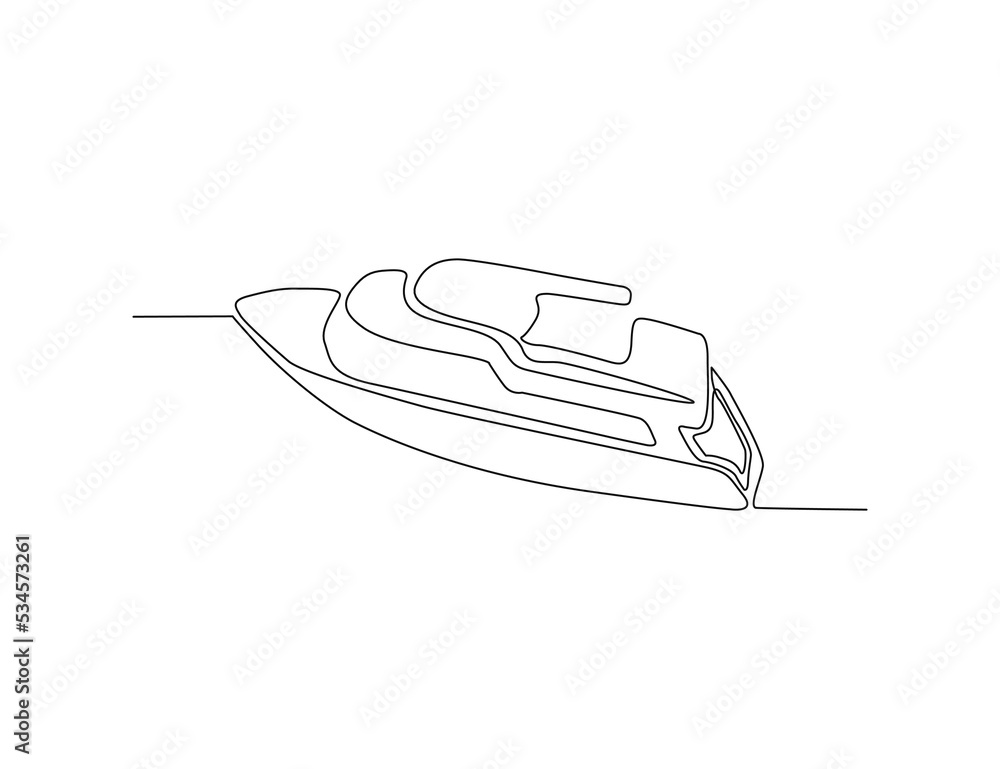 Continuous single line drawing art of Luxury Yacht. Speed boat line art ...