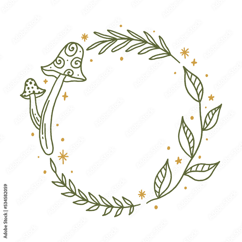 Floral frame or wreath mushroom, goblincore, witchcore, fairycore style ...