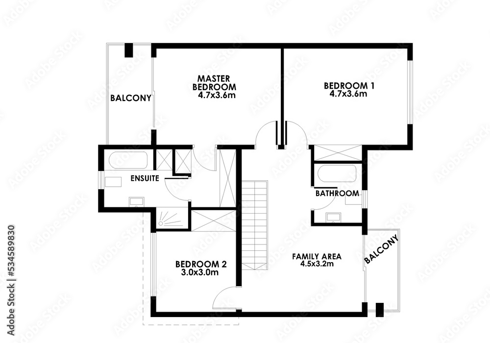 Floor plan 2d. Black white floor plan. Floorplan. Blueprint. Plan for real estate. Home plan ...