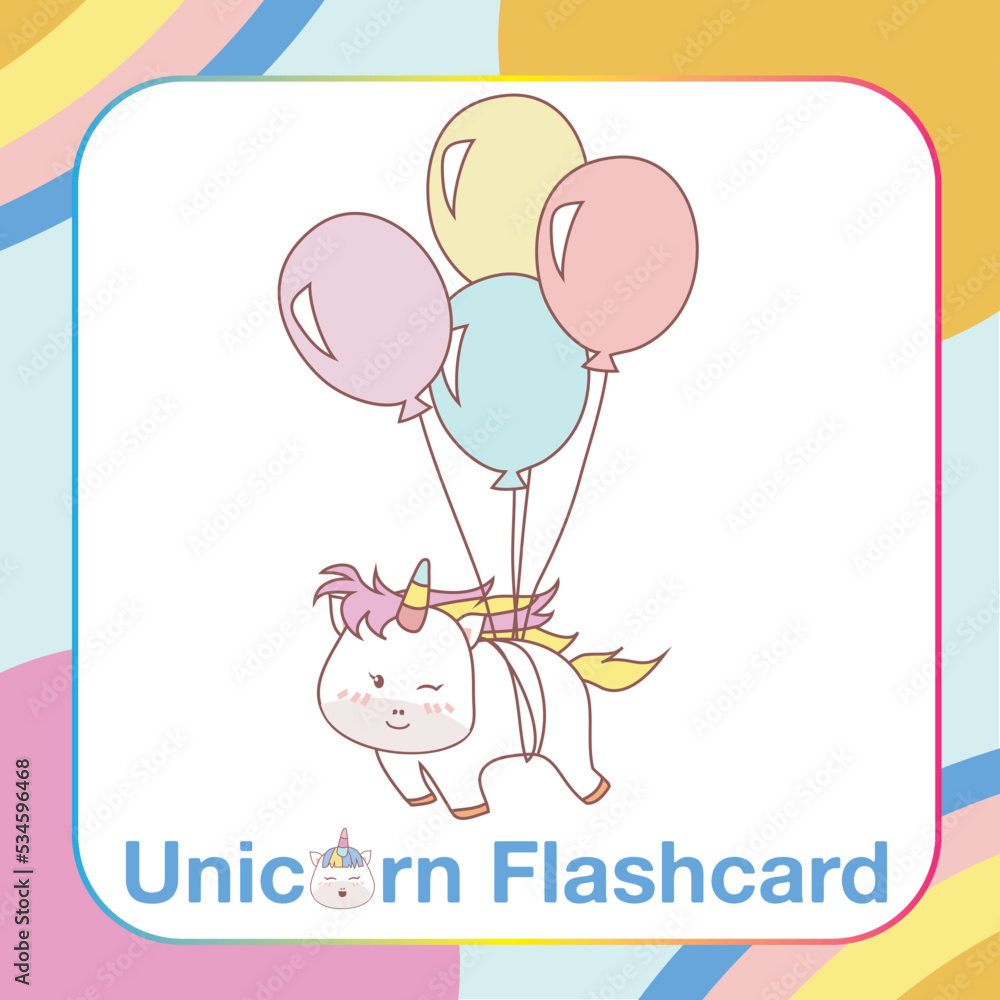 Cute Unicorn Flashcard for Children. Ready to print. Printable game ...