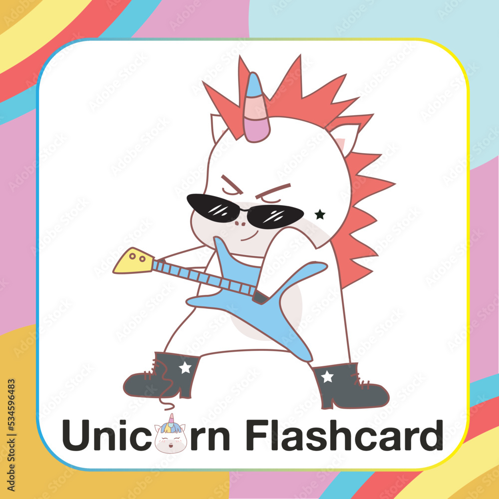 Vetor Cute Unicorn Flashcard for Children. Ready to print. Printable ...