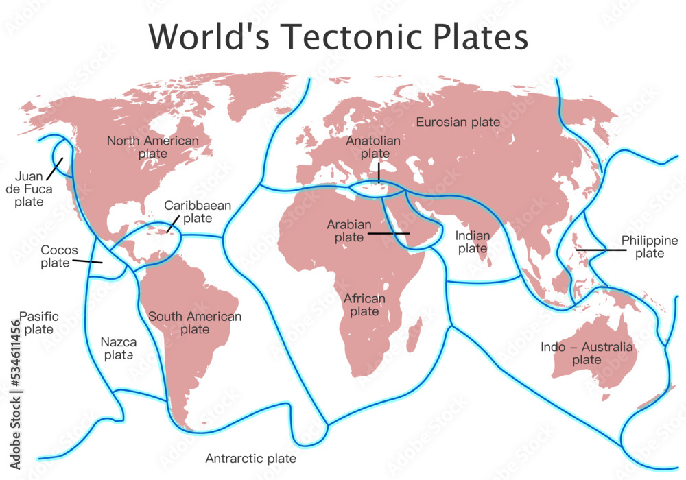 Stockvektorbilden World 's tectonic plates. Earthquakes. Earth major ...