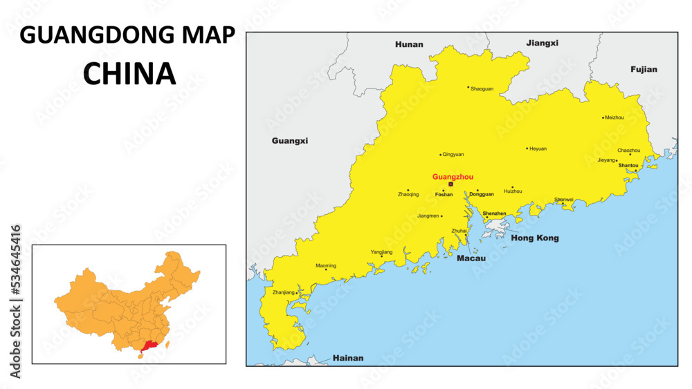 เวกเตอร์ Stock Guangdong Map of China. Major city map of Guangdong ...