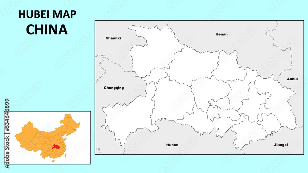 Hubei Map of China. State and district map of Hubei. Political map of ...