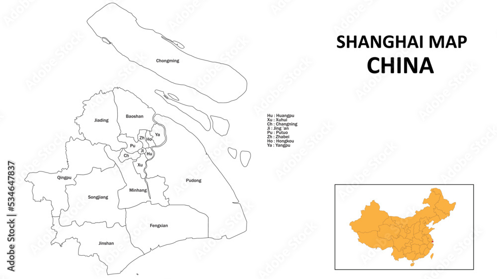 Shanghai Map of China. State and district map of Shanghai. Administrative map of Shanghai with ...