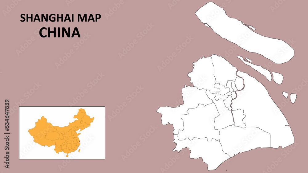 Shanghai Map of China. Outline the state map of Shanghai. Political map ...