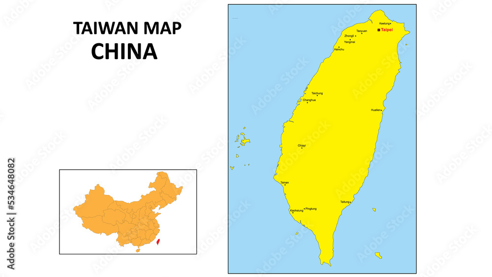 Taiwan Map of China. Major city map of Taiwan. Political map of Taiwan ...