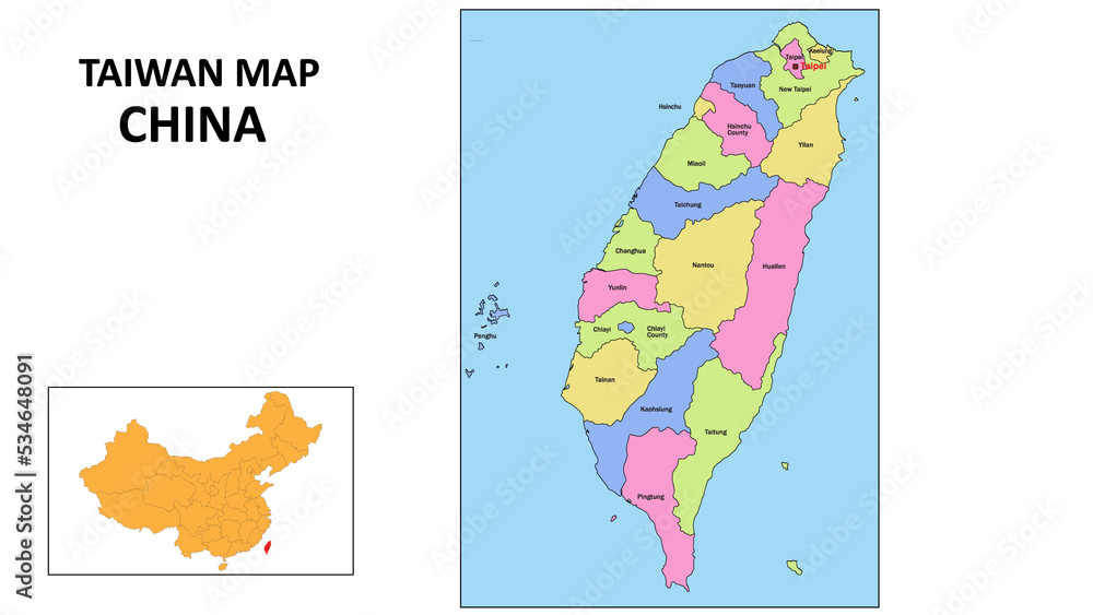 Ilustración de Stock Taiwan Map of China. State and district map of ...