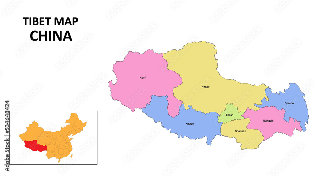 Ilustración de Stock Tibet Map of China. State and district map of ...