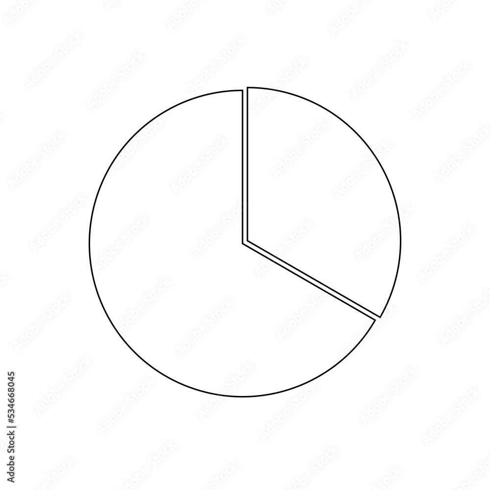 Pie chart, diagram. Black outline, split circle, one third separated ...