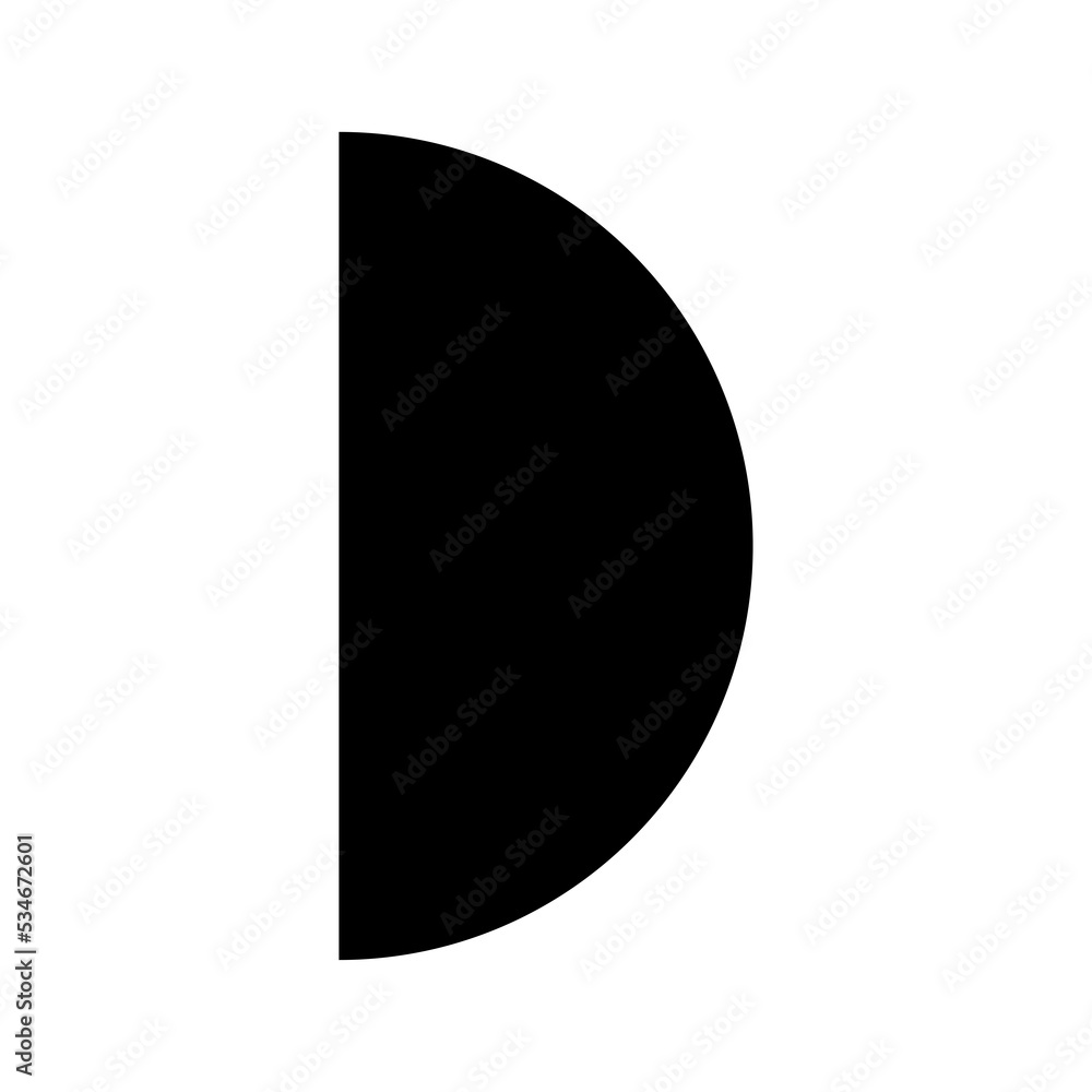 Black filled pie chart, diagram segment. A half separated shape ...