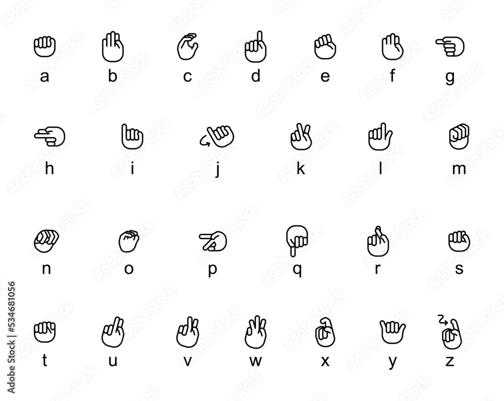 Vector de Stock Icon Set Hand Sign Language, Editable Stroke, Sign ...