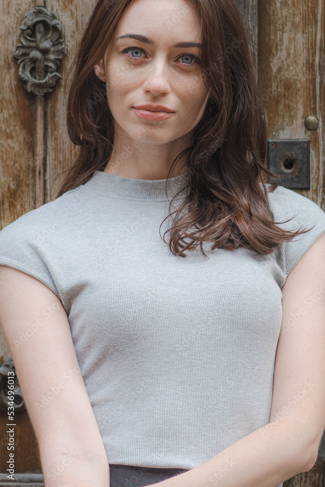 Beautiful portrait of Ukrainian girl with red hair, blue eyes and ...