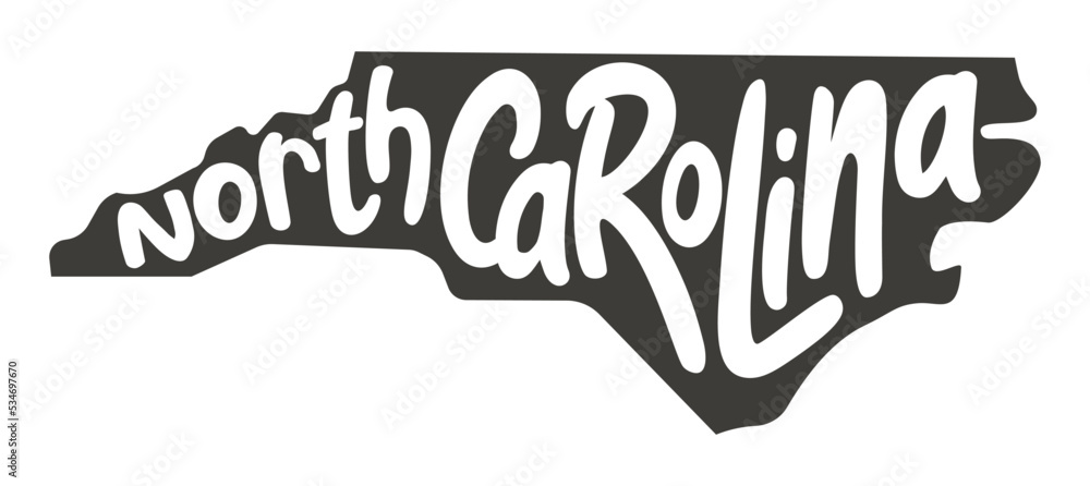 North Carolina. Vector silhouette state. Carolina map with text script ...