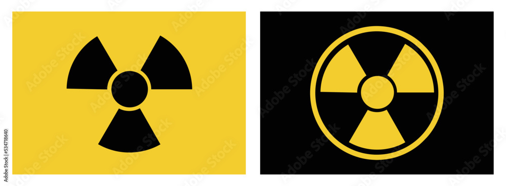 Flags with radiation hazard symbol. Yellow and black colors, vector ...