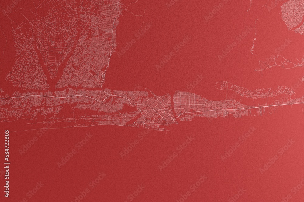 Map of the streets of Cotonou (Benin) made with white lines on red ...