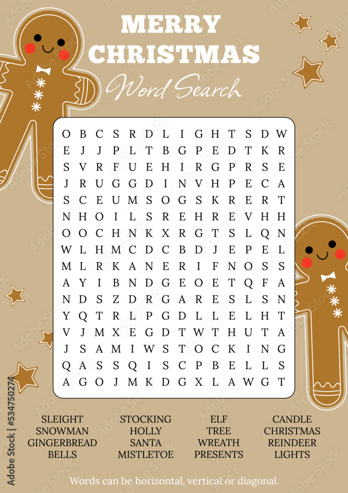 Christmas word search puzzle. Logic game for learning English words ...