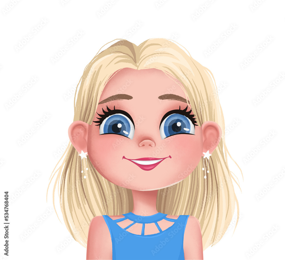 Cute Girl Illustration. Cartoon Avatar Portrait. Child Face Avatar ...