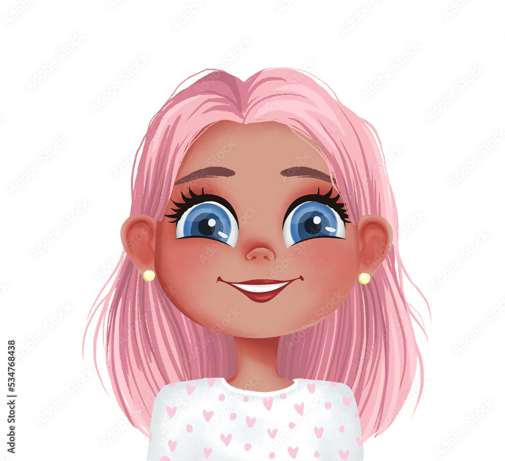 Cute Girl Illustration. Cartoon Avatar Portrait. Child Face Avatar ...