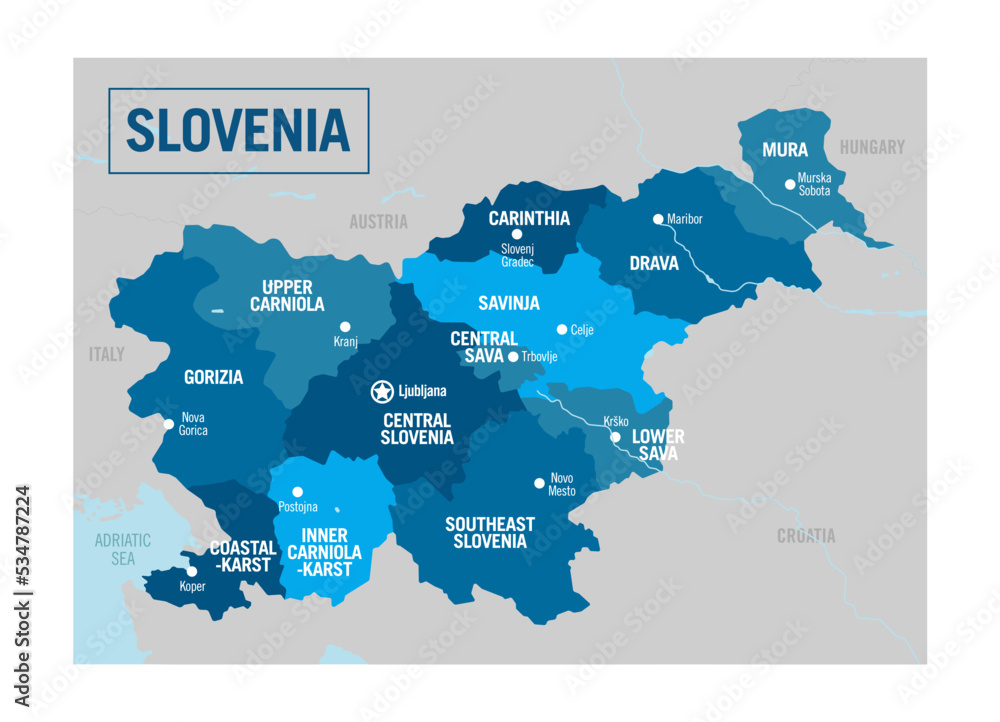 Slovenia country political map. Detailed vector illustration with ...