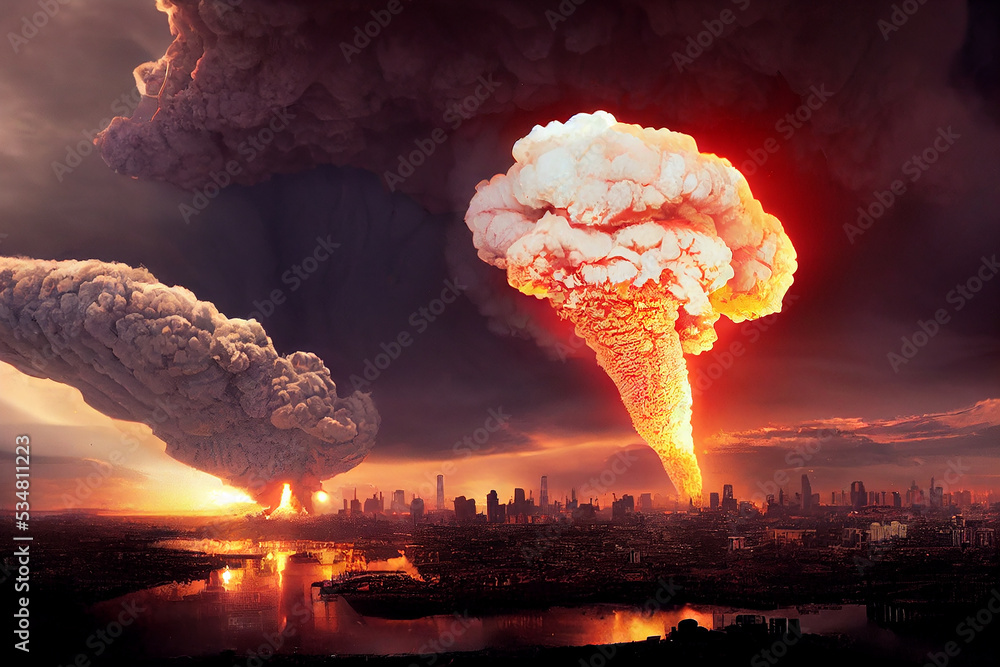 Tactical Nuclear Bomb Massive Explosion in City 3D Art Work Apocalypse ...