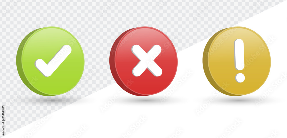 3d checkmark icon button in speech bubble. correct and incorrect sign ...