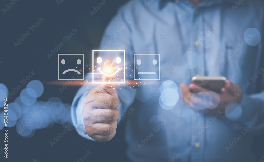 Customer service evaluation and satisfaction concept. Businessman is ...