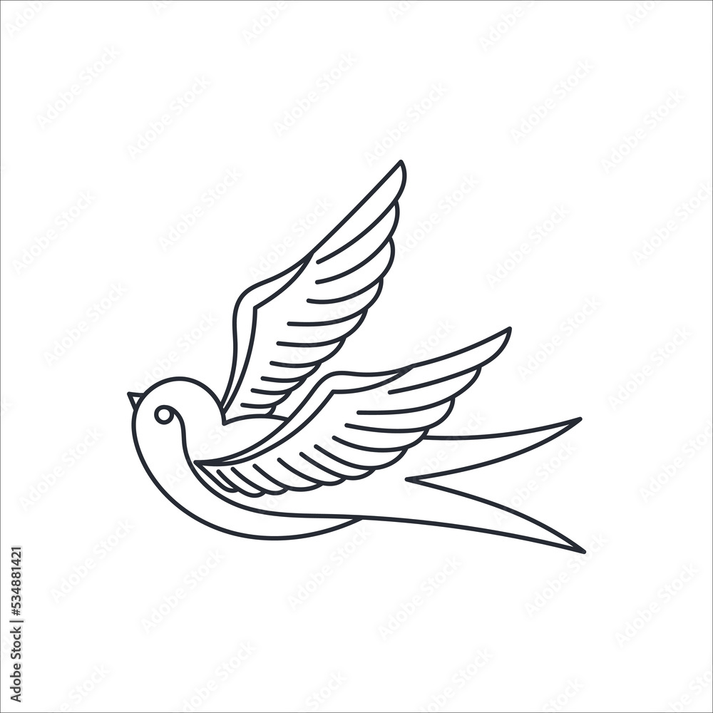 old school bird tattoo flash sheet. swallow bird in flight illustration ...