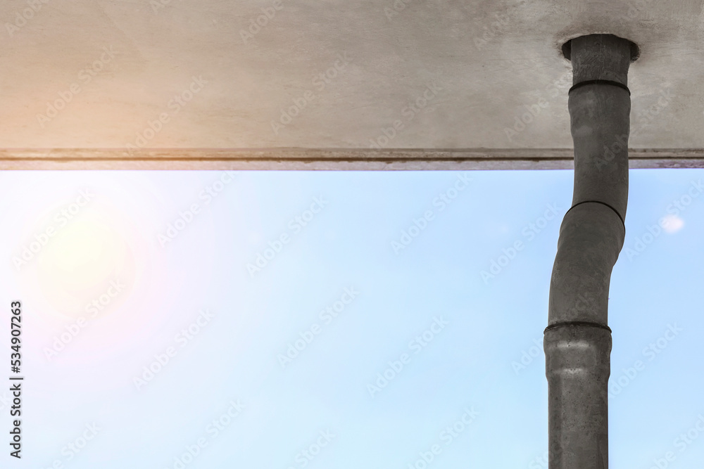 Drainage Metal Outdoor Pipe from Balcony or Terrace. Rainfall Pipe ...