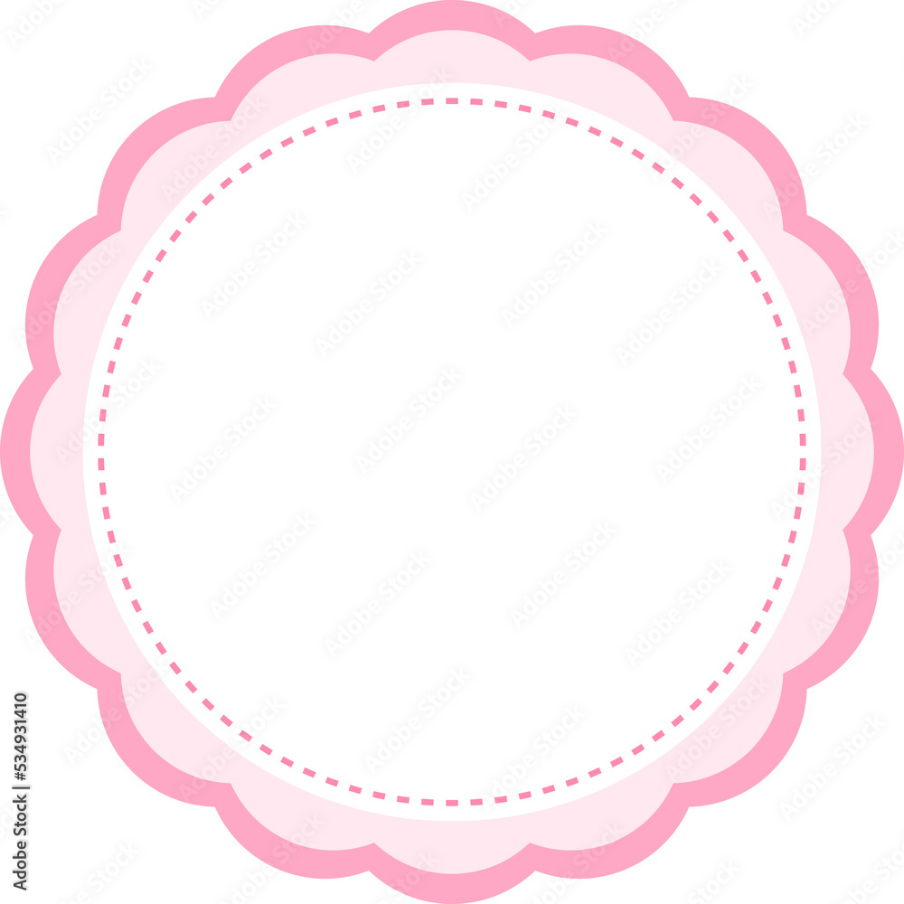 pink scallop round frame with white blank template on transparent ...