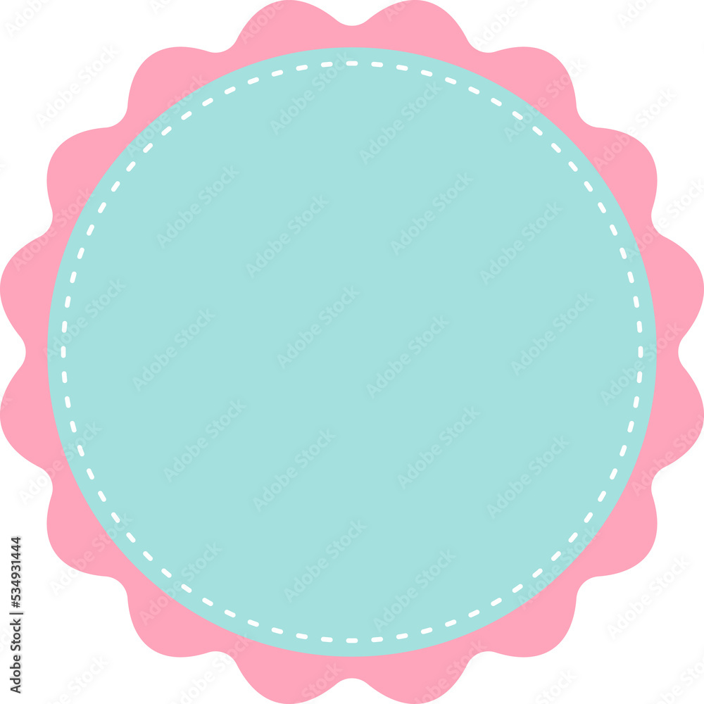 pink and green scallop round frame with blank template on transparent ...