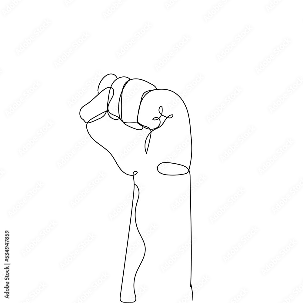 Continuous line drawing of strong fist raised up. Human arm with ...