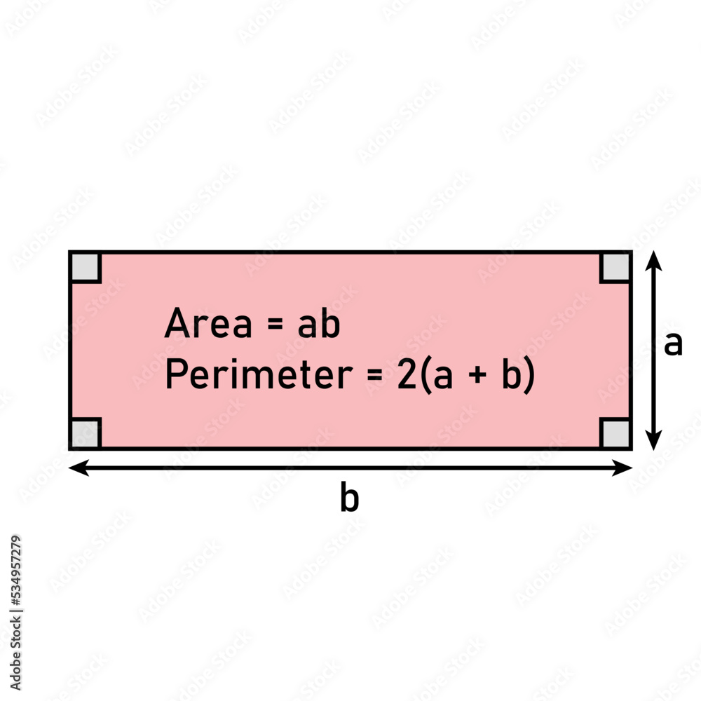 Perimeter and area of rectangle formula. vector illustration isolated ...