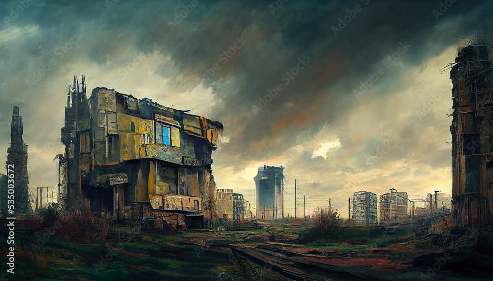 Destroyed city background Stock Illustration | Adobe Stock