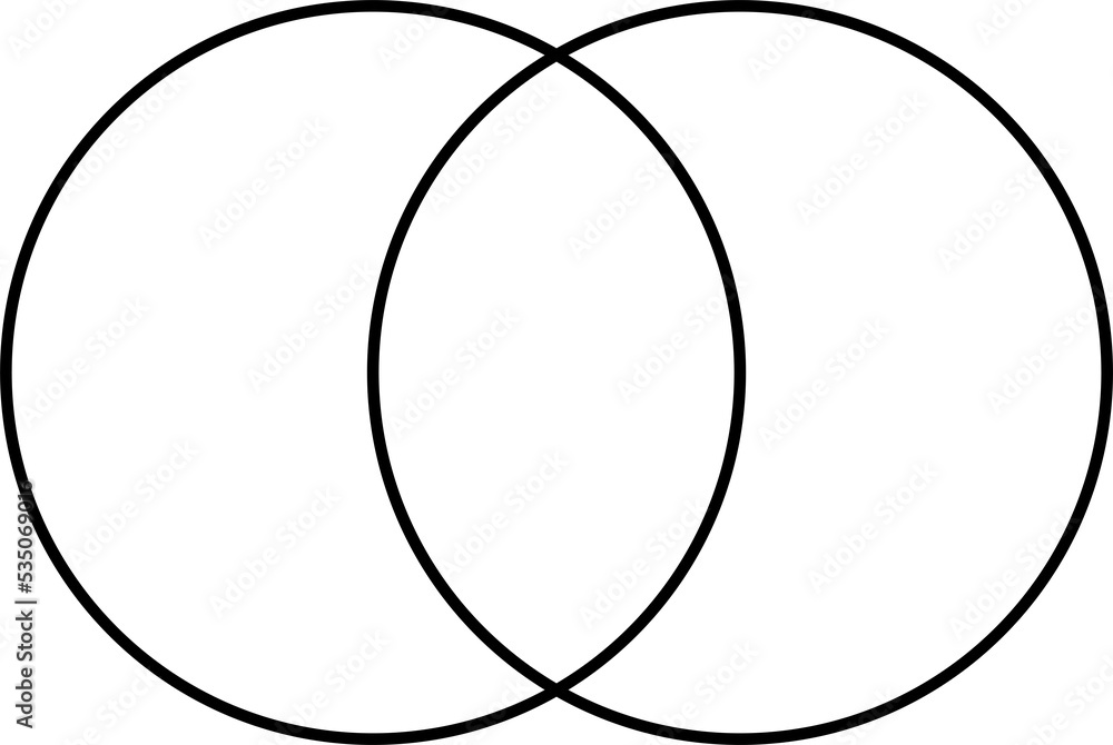 Two set venn diagram, chart. Black overlapping circles. Visual ...
