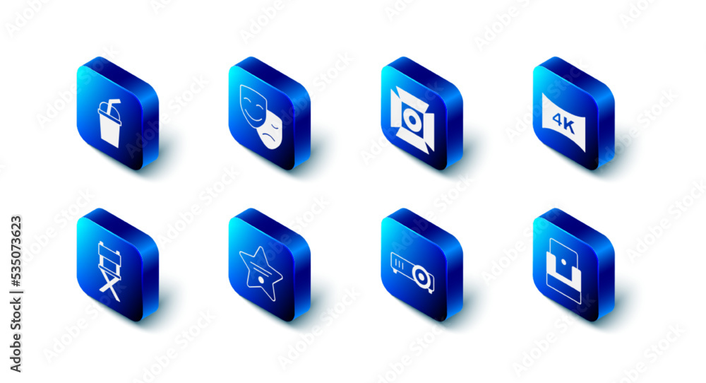 Set Comedy and tragedy masks, Movie spotlight, Screen tv with 4k ...