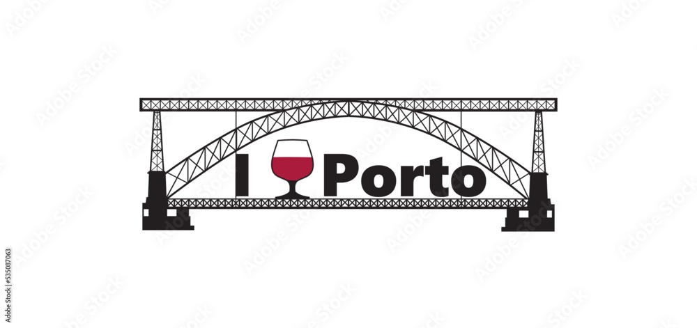 Portugal city Porto horizontal banner. Lettering I love Porto with ...