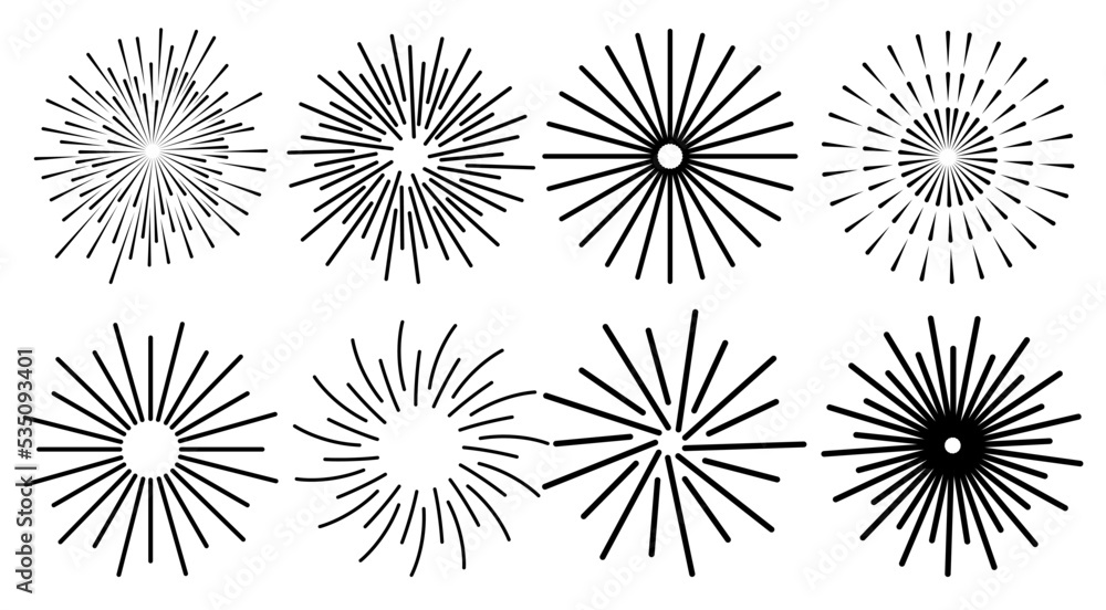 Fireworks black line set. Celebration fire firework christmas new year ...