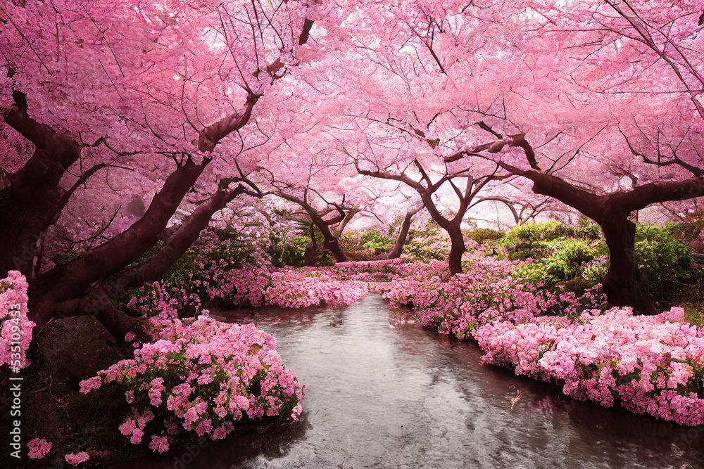 Beautiful cherry blossom sakura garden, spring nature background ... Beautiful cherry blossom sakura garden, spring nature background ...