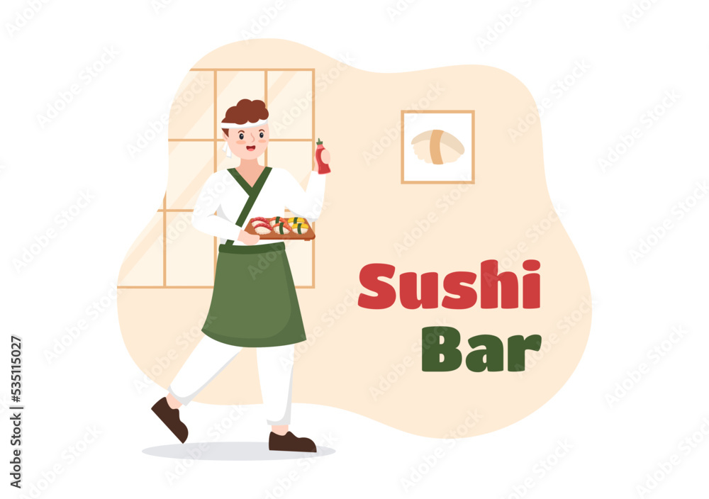 Sushi Bar Japan Asian Food or Restaurant of Sashimi and Rolls for ...