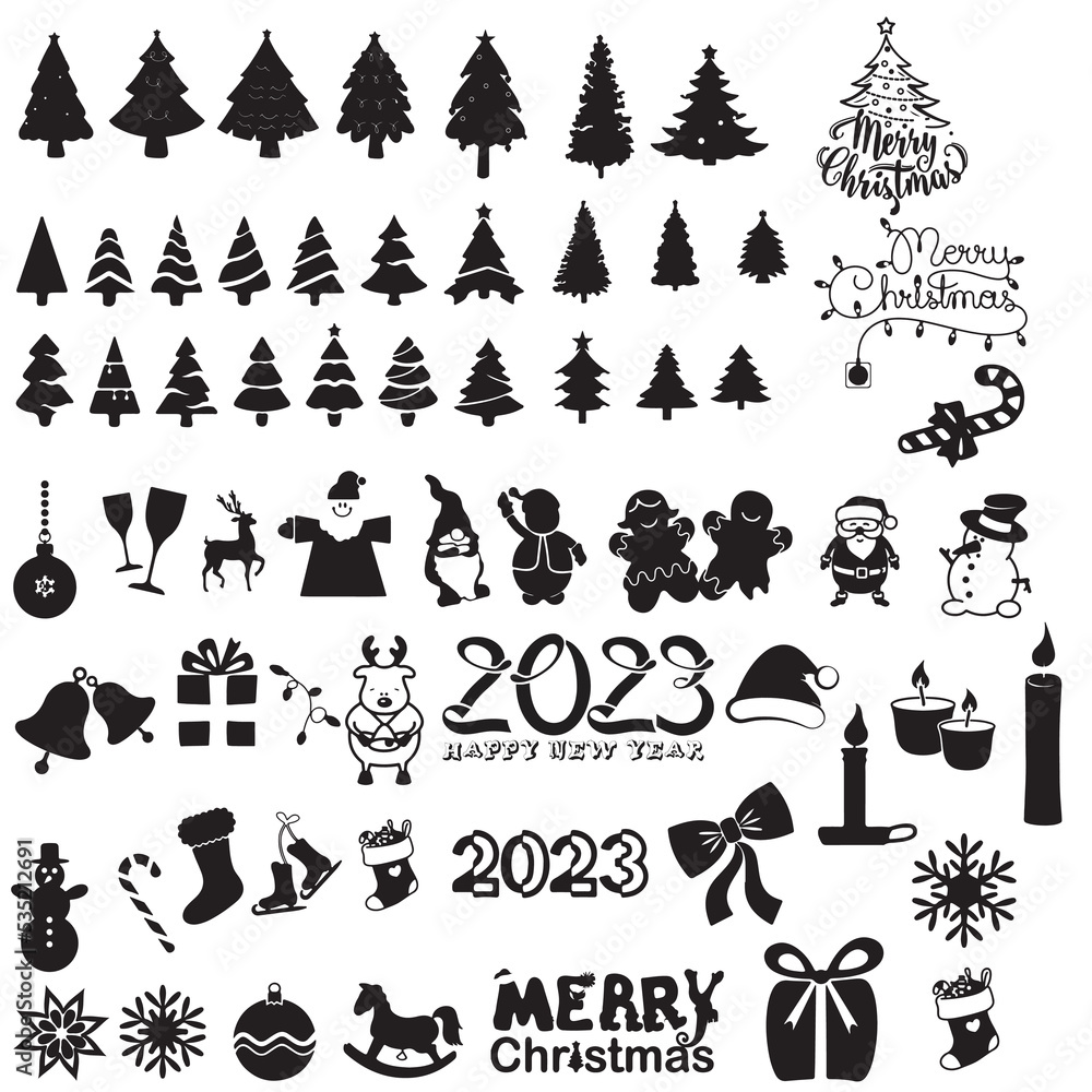 Set of winter and Christmas silhouettes. Christmas collection. Clip art ...