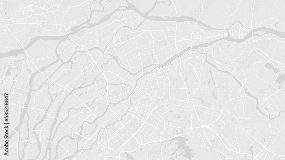 White and light grey Dongguan city area vector background map, roads and water illustration ...