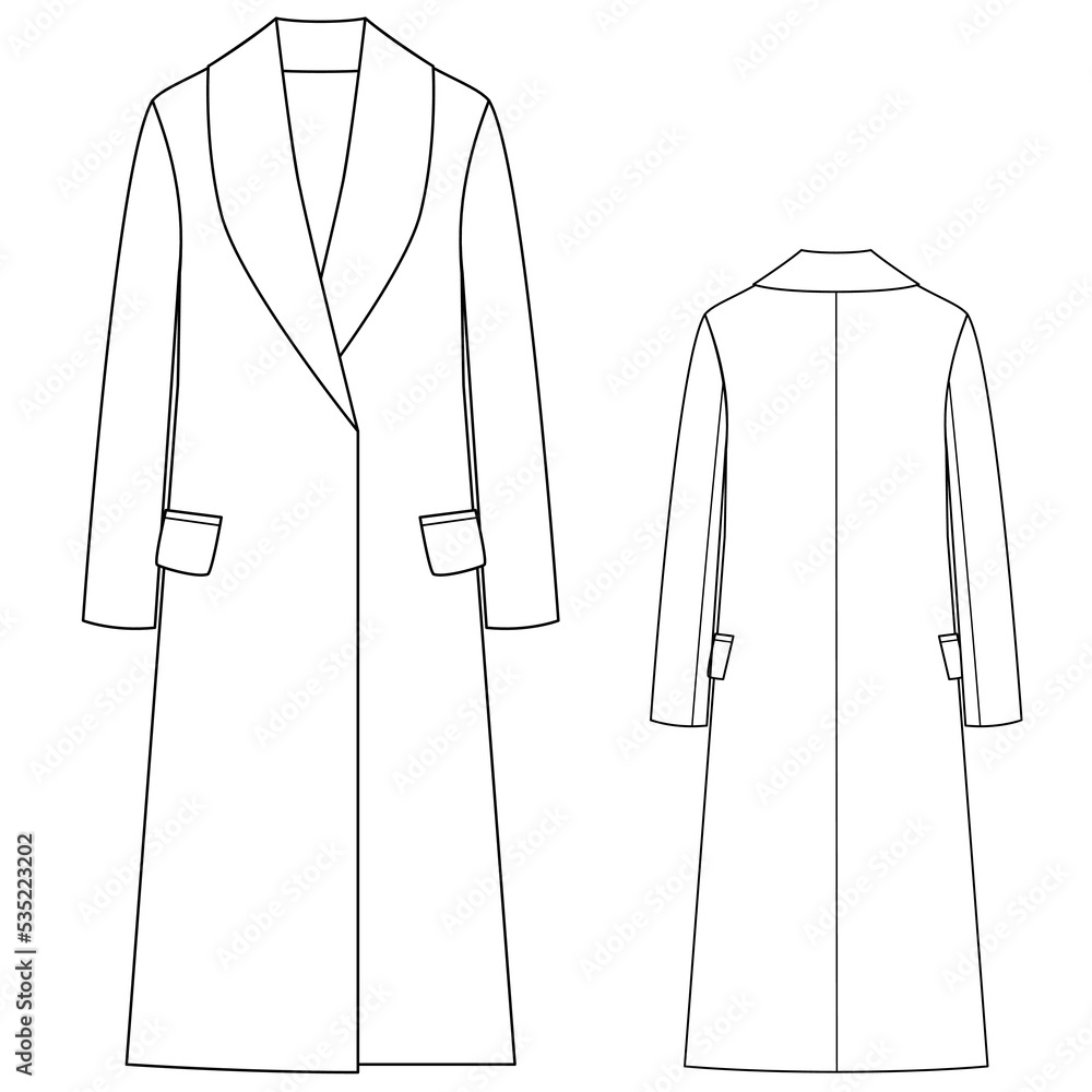 Wool coat vector illustration isolated on white background, front and ...