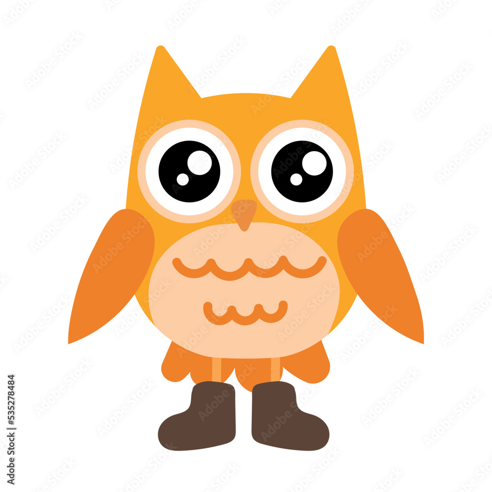 Cute red owl in boots. Child character for stickers, stickers, posters ...