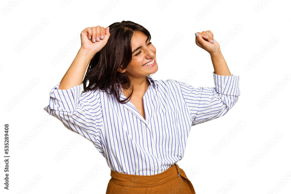 Young Indian woman isolated on green chroma background celebrating a ...