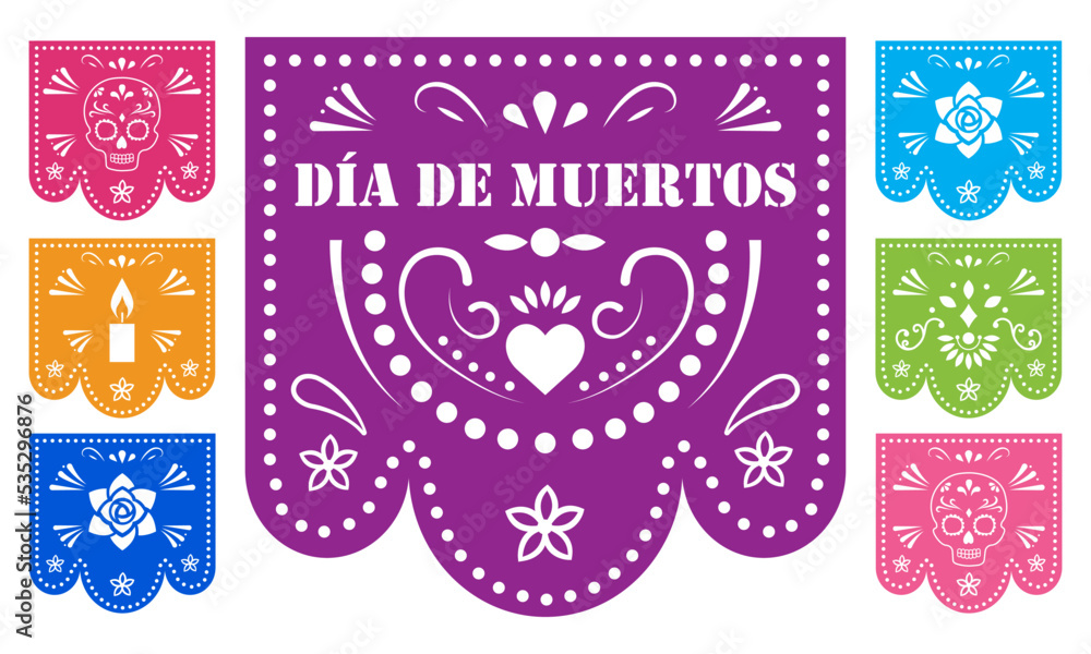 Papel picado de colores para la tradición del día de muertos Stock ...