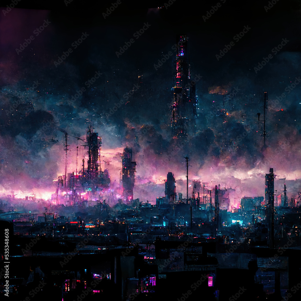 Stock-Illustration „Ai generated - Science fiction city dystopia ...